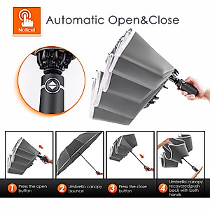 Bodyguard Inverted Umbrella Large Windproof Umbrellas for Rain Sun Travel Umbrella Compact with Reflective Stripe, Gray-46 INCH