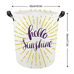 Oyihfvs Yellow Burst Hello Sunshine Collapsible Waterproof Laundry Hamper with Handles, Tall Washing Storage Large Organizer Round Basket Bin for Toys Clothes