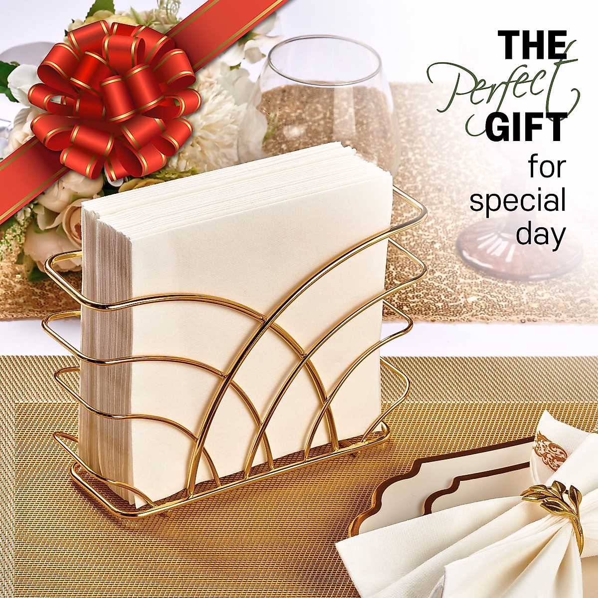 LEVIMETREE Gold Napkin Holder for Table - Stainless Steel Napkin Holders for Kitchen, Napkin Holders for Paper Napkins, Modern Serviette Holder Tissue Dispenser, Modern Napkin Holder for Table