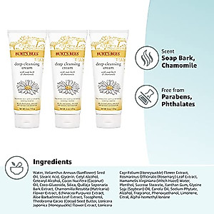 Face Wash,Burt's Bees Deep Facial Cleansing Cream, All Natural Cleanser with Chamomile, 6 Ounce (Pack of 3) (Packaging May Vary)