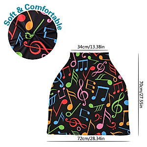 YYZZH Colorful Music Note Pattern On Black Stretchy Baby Car Seat Cover Infant Canopy Nursing Covers Breastfeeding Cover Breathable Windproof Winter Scarf for Boys Girls