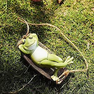 Arola Hammock Frog Decoration, Creative Garden Swing Hanging Frog, Tree Rope Hanging Crafts Animal Sculptures, Individual Decoration for Yard Garden Outdoor Indoor.