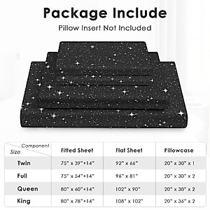 Pamnest 4 Pieces Queen Size Bed Sheet Sets, Space Starry Deep Soft Microfiber Bedding Sets for Kids and Adults Bedroom Bed Decor, Black Star Sky Flat Sheet, Fitted Sheet and 2 Pillowcases
