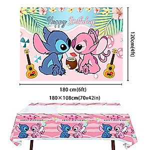 Pink Cartoon Themed Backdrop with Tablecloth 70x42in for Girls Family Birthday Party Decorations Supplies 6x4ft