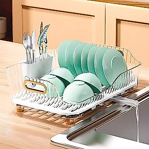 NUKied Dish Drying Rack, Dish Racks for Kitchen Counter, Space-Saving Kitchen Drying Rack with a Cutlery Holder, Drying Rack for Dishes, Knives, Spoons, and Fork
