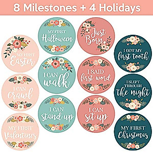 Baby Monthly Stickers | Floral Baby Milestone Stickers | Newborn Girl Stickers | Month Stickers for Baby Girl | Baby Girl Stickers | Newborn Monthly Milestone Stickers (Set of 24)