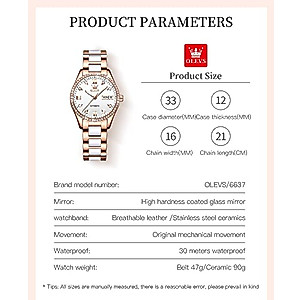 OLEVS Blue Self Winding Womens Watches Waterproof Rose Gold Stainless Steel Watches for Womens Ceramics Mechanical Wrist Watch Luxury Diamonds Automatic Watch Dress Women