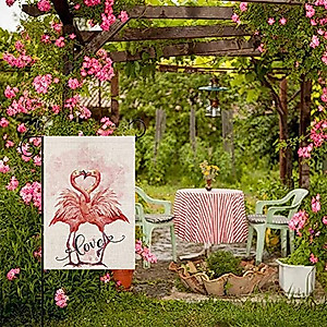 Valentines Day Garden Flag 12×18 Inch Double Sided for Flamingo Yard Flag, Valentines Anniversary Rustic Seasonal Holiday Outside Decoration