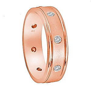 TOUSIATTAR Diamond Wedding Band- 14K Yellow or Rose Gold Ring - Delicate Diamonds Anniversary Rigs Jewelry Gift for Men and Women (Rose, 8.5)