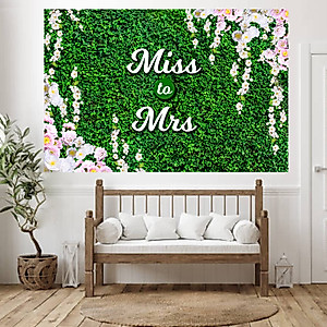 Miss to Mrs Banner Backdrop Green Meadow Flowers Theme Decor for Bachelorette Party Bridal Shower Supplies Wedding Shower Decorations Engagement Photo Booth Props