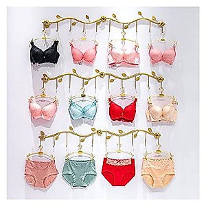LZMZMQ Gold 3 Layer Bras/Panties Display Shelf, Wall Mounted Underwear Socks Camisole Storage Rack, Iron Frame, with 30 Hooks, for Retail Store