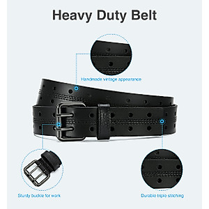 CHAOREN Black Leather Belt - 38mm Double Prong, Handmade and Durable