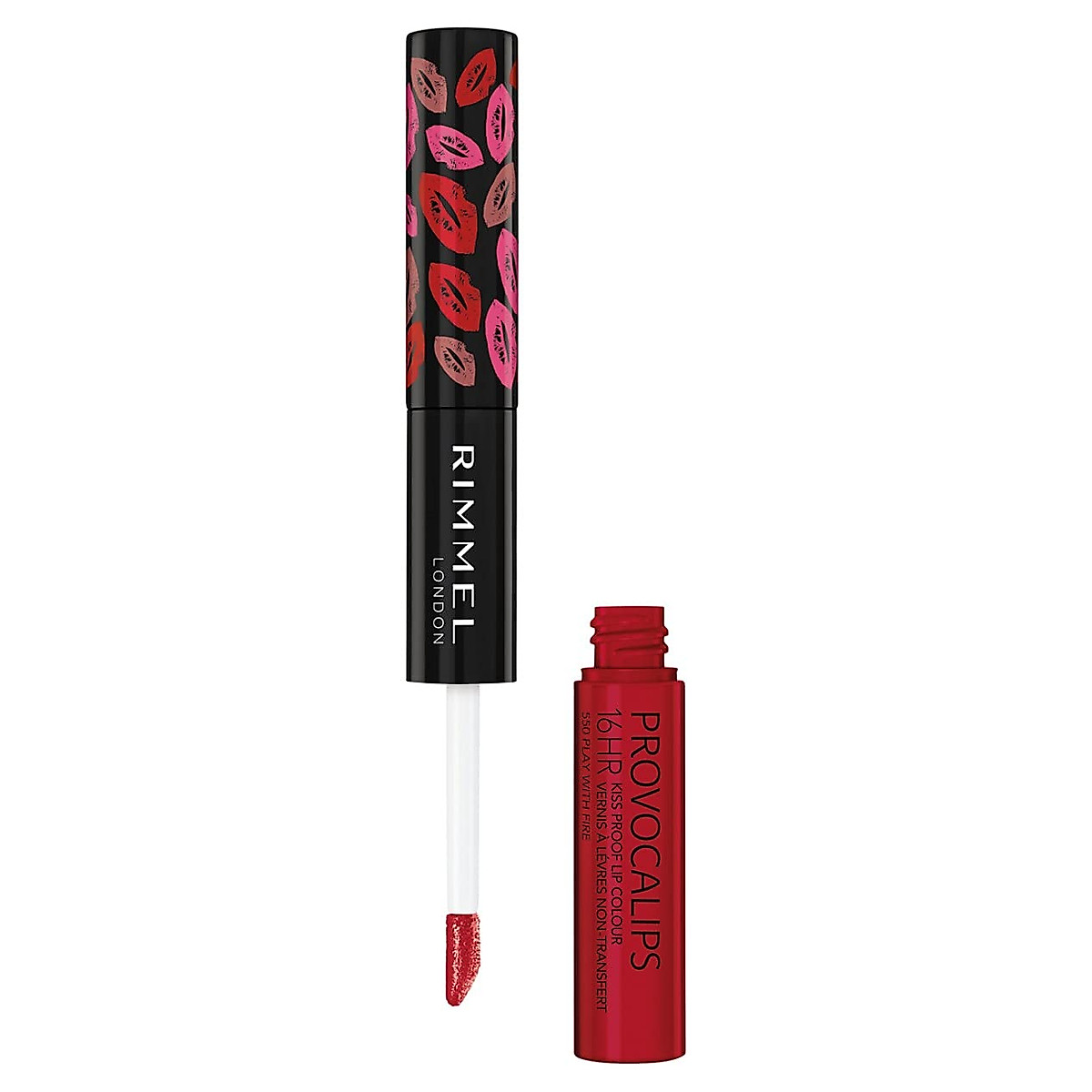 Rimmel London Provocalips 16hr Kiss-Proof Lip Color - Two-Step Liquid Lipstick to Lock in Color and Shine - 550 Play With Fire, .14 fl.oz.