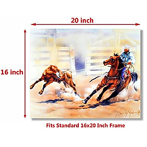 Western Cowboy Wall Decor Rodeo Picture Calf Roping Horse Art Print Poster (16x20)