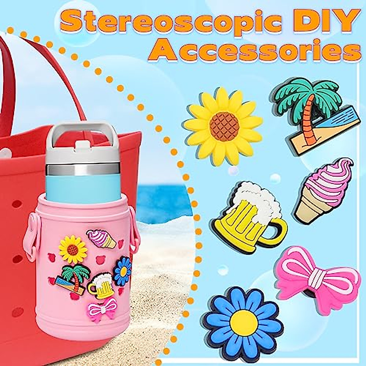 Bear Cup Holder Compatible with Bogg Bags Drink Can Water Bottle Attachment with Cute Charm Accessory-Keep Bottles, Or Personal Items Handy with Your Tote Bag- Extra Large Size Fits Most Cups (Pink)