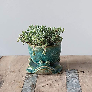 Creative Co-Op Stoneware Frog Base, Reactive Glaze, Green, Set of 2 (Each One Will Vary) (Holds 5" Planter Pot, 2
