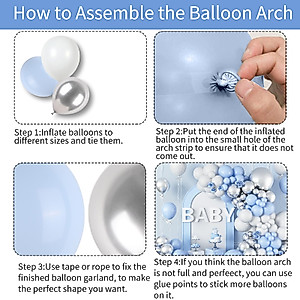 Blue White Balloon Arch Kit, 108 Pcs Blue Silver White Balloon Garland with 18/12/10/5 Inch Pastel Baby Blue White Silver Latex Balloons for Boys Baby Shower Birthday Wedding Graduation Decorations