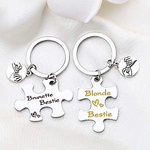 bobauna Best Friend Keychain Set Brunette Bestie Blonde Bestie Friendship Jewelry Gift For BFF Soul Sisters Bridesmaid (brunette blonde bestie keychain)