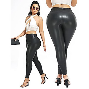 SEASUM Leather Pants for Women Faux Leather Leggings Sexy Black Red Custumes Skinny Tights for Casual L