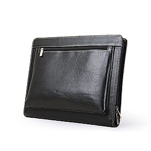 XIAOZHI Black Leather Portfolio with Notepad Space for 10.2-inch / 10.5-inch / 11-inch iPad, Padfolio Case Business Zippered Organizer Document Folder with Letter Size Notepad Holder