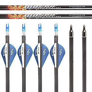 Musen Pure Carbon 30 inch Arrows Hunting Arrows for Recurve Bow,100% Carbon Archery Target Arrows with Removable Tips for Youth Hunters & Bowhunters (Pack of 12) (SP500)