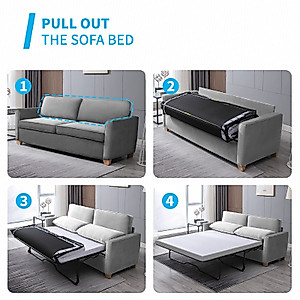 Mjkone 77" W Pull Out Sofa Bed, 2-in-1 Queen Size Loveseat Sleeper Sofa Bed with Mattress, Convertible Velvet Futon Folding Sleeper Couch Bed for Living Room, Apartment (Light Grey, Queen)