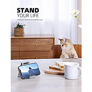 Lamicall Portable Cell Phone Stand - Aluminum Foldable Phone Stand for Desk, Small Pocket Travel Design, Adjustable Mobile Phone Holder for 4-7.2" Cellphone - Sliver