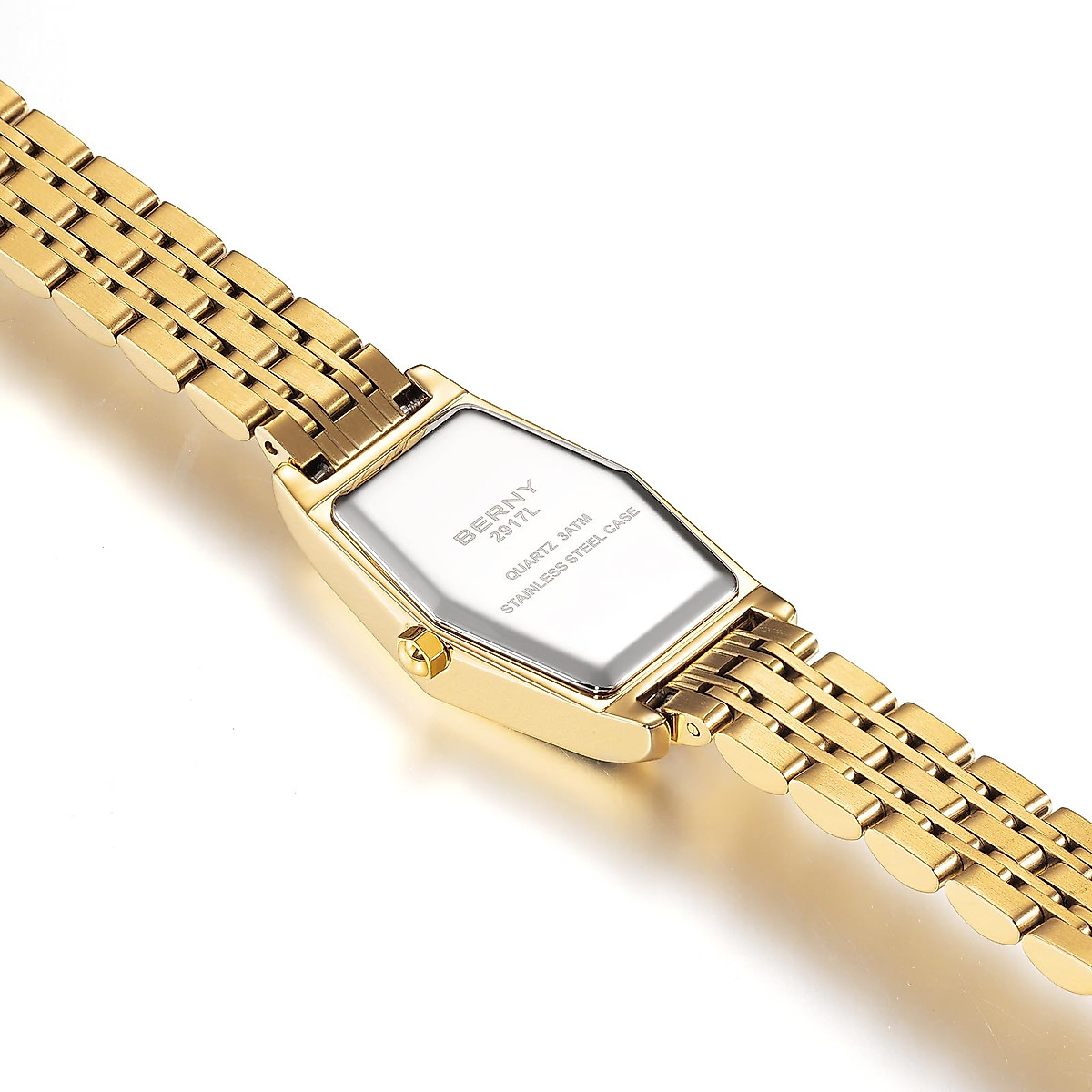 BERNY Gold Watches for Women Dainty Hexagon Ladies Quartz Wrist Watches Stainless Steel Band Fashion Analog Watch Luxury Bracelet(Gold Dial)