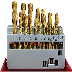 Monster & Master Titanium Plated Drill Bit Set, 21-Piece, High-Speed Steel Gold Drill Bits with 135 Degree Split Point Tip, 1/16" to 3/8", MM-TP-002