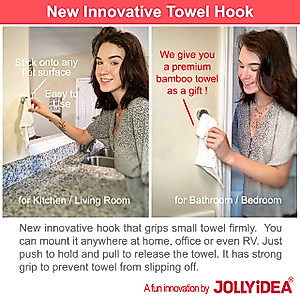 JOLLYiDEA Kitchen Dish Towel Rag Holder - Self Adhesive Push Hooks for Towel Stick On Hook No Drilling Grabber for Kitchen Sink Bathroom Wall Hand Washcloth Hanging Rack, 6 Pack Small Hangers 1 Gift
