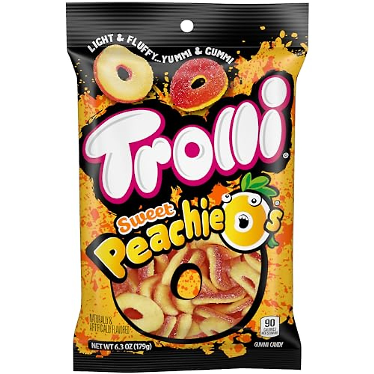 Trolli Peachie O's Rings, Sour Gummy Candy, 6.3 Ounce Bags (Pack of 8)