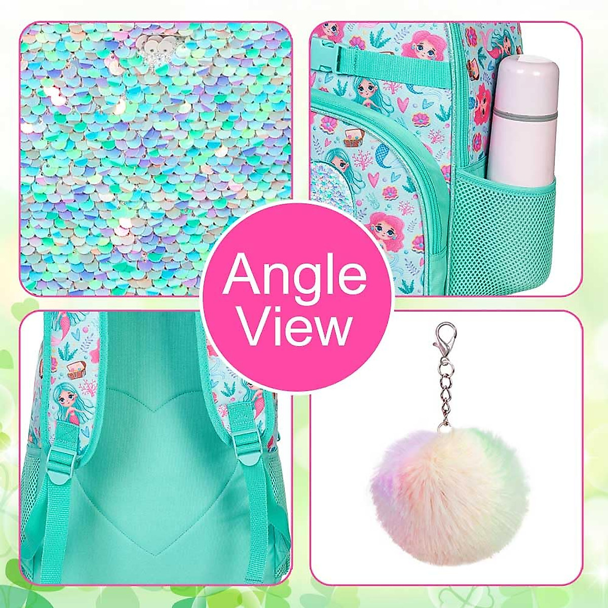 ZLYERT 3PCS Unicorn Backpack for Girls, Kids Bookbag for Preschool Elementary Students, 16" Sequin Backpacks with Lunch Box for Girl - Pink