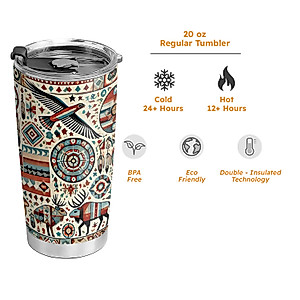 20oz Dreamcatcher Native American Tumbler, Native American Indian Gifts, Coffee Thermos for Women, Men, Stainless Steel Double Wall Vacuum Insulated Coffee Mug, Travel Cup with Lid