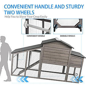 PetsCosset Chicken Coop Wooden Backyard Hen House - Indoor Outdoor for 2-3 Chickens, 2 Story Poultry Cage with Run, Chicken Nesting Box, Pull Out Trays and Anti-Slip Asphalt Ramp