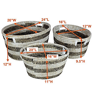 Giantex Woven Laundry Basket 24"/20"/16"- Set of 3 Stackable Storage Baskets with Handles, Large Oval Kans Grass Woven Baskets Laundry Hamper for Throw Blanket Clothes Living Room Bedroom