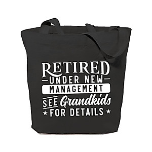 GXVUIS Retired Under New Management Canvas Tote Bag for Women Reusable Eco-Friendly Grocery Shopping Bags Retirement Gifts Black