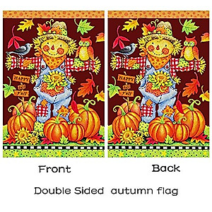 Happy Fall Garden Flags,Double Sided Autumn Flag Scarecrow Harvest Pumpkin Yard Decorations Fall House Flags 12 x 18 Inch Small Fall Yard Garden Flags