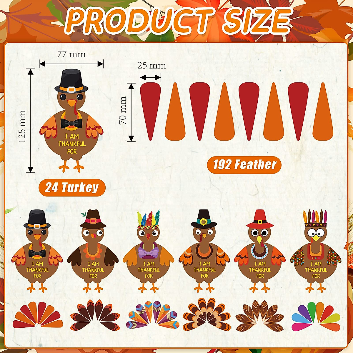 Sabary Thanksgiving Crafts Thanksgiving Turkey Craft Kit Toddler Thanksgiving Crafts DIY Make a Turkey for Festive Fall Thanksgiving Party Door Hanging Ornament Decorations, 6 Style(24 Sets)