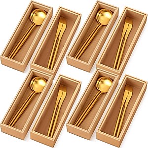 Kigley 8 Pieces Bamboo Drawer Organizer Kitchen Utensils Wooden Utensil Organizer for Drawers Stackable Wooden Storage Box Bamboo Silverware Tray for Drawer (9 x 3 x 2 Inch)