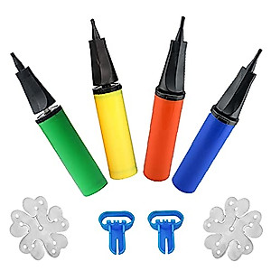 CapriValley Balloon Hand Pump Held Inflator Air Blower PumperSet of 4 (Random Color) with 2 Tying Tools and Flower Clips