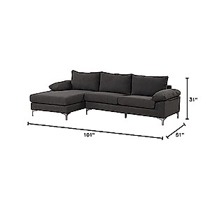 Casa Andrea Milano Modern Large Boucle L-Shape Sectional Sofa, with Extra Wide Chaise Lounge Couch, Dark Grey