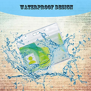 SANJUGUAN Badge Holder with Clips and Vinyl Straps(Horizontal, 50 Pack),ID Badge Holder with Waterproof Resealable Zip, Name Badge Holder for Nurses Office and School