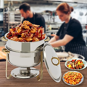 201 Stainless Steel chafing dish, 14.2 Qt Deluxe Round Gold Accent Soup Chafer, Chafing Dish Buffet Set for parties, catering, buffets, 15.35 * 15.75inch