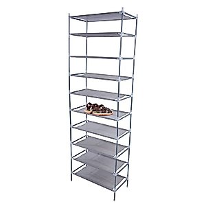 JASOYA Simple Assembly 10 Tiers Non-woven Fabric Shoe Rack，fashionble and convenient design， Gray