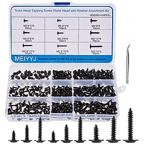 MEIYYJ 450pcs Phillips Truss Head Self Tapping Screws,M2.3 M2.6 M3 Pan Head with Washer Screw,Carbon Steel Self Drilling Screws.