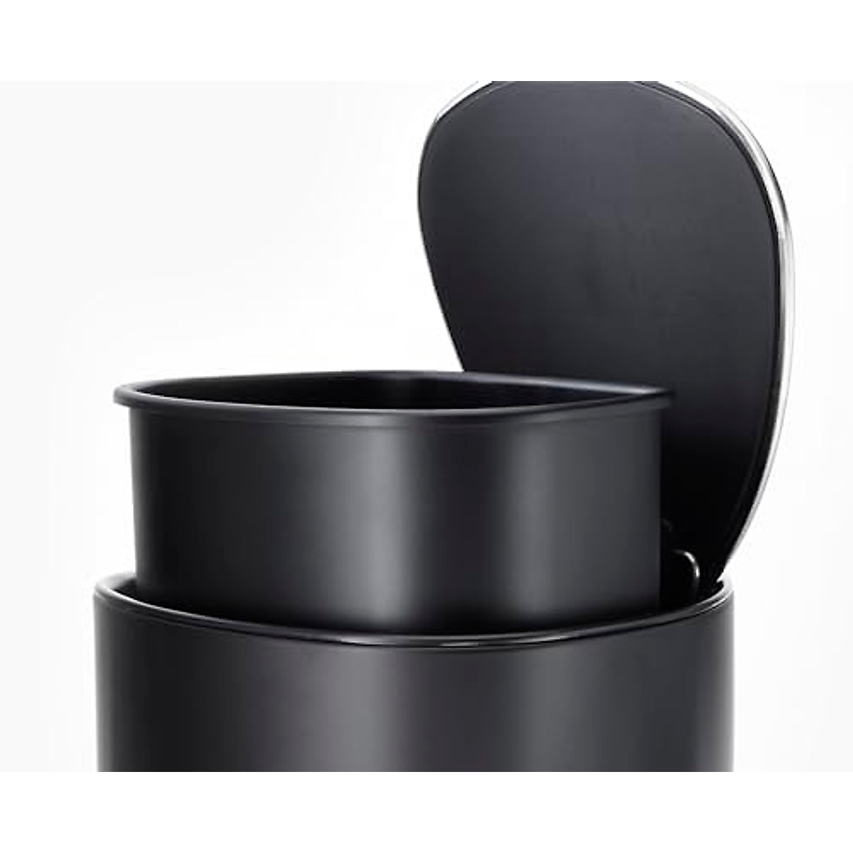 Joseph Joseph EasyStore Stainless Steel 5 Liter/1.3 Gallon Pedal Trash Can with Bin Liner Storage, Soft-Close Lid, Removable Inner Bucket, for Bathroom, Bedroom, Office, Matt Black