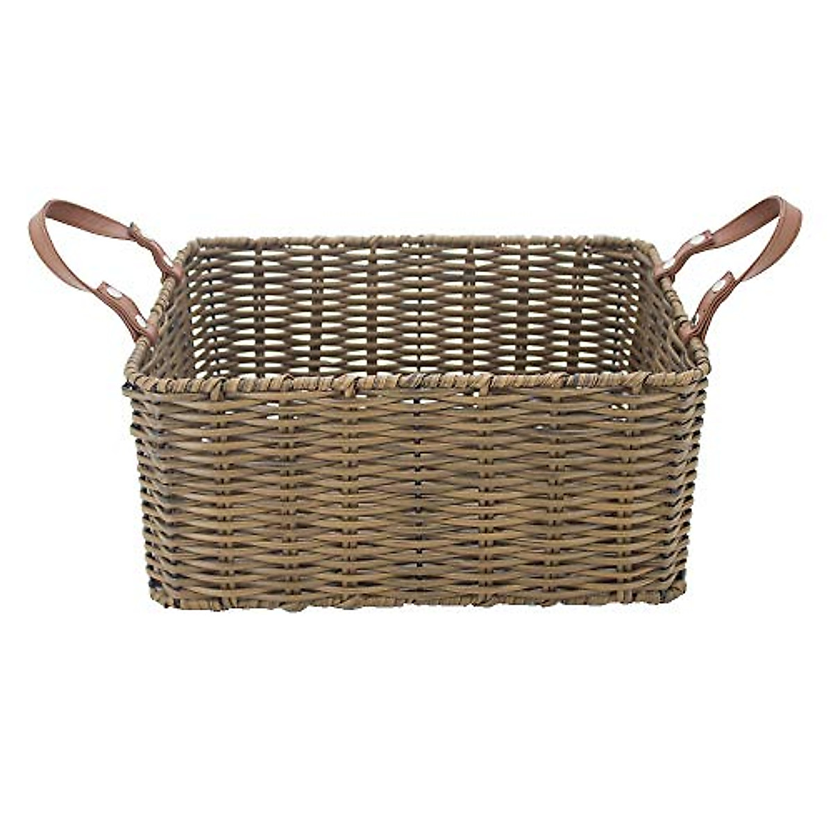 HDKJ PP Tube Storage Basket with handle,Rectangular storage basket,Decorative Home Storage Bins. (Brown, Middle)