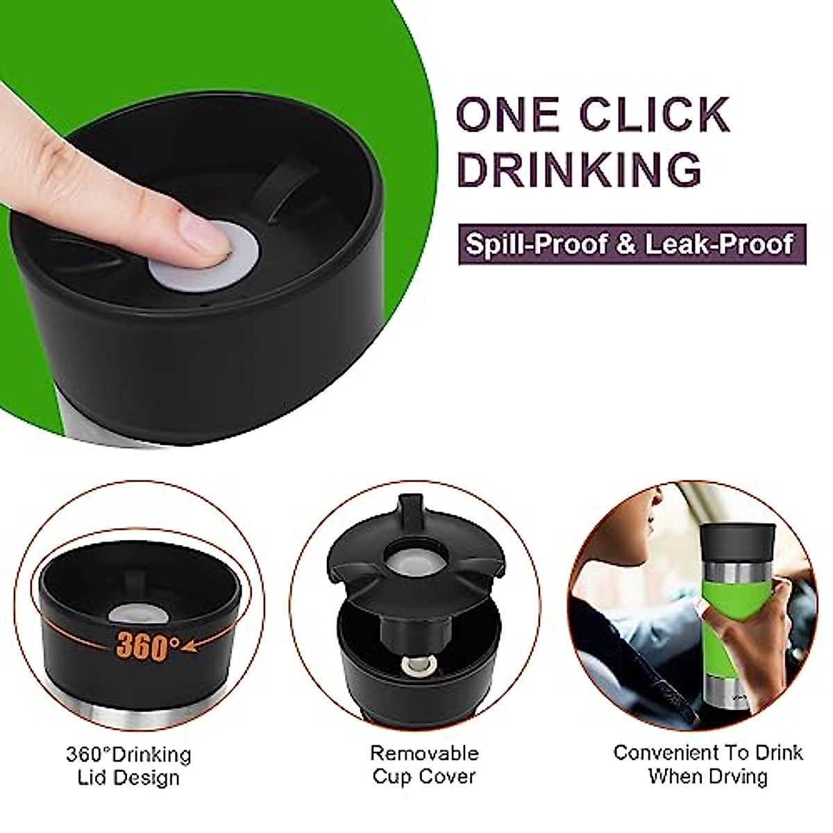 Travel Coffee Mug Spill Proof,Upgraded 17 Oz Travel Mug with 360°Drinking Lid,Double Wall Vacuum Insulated Coffee Travel Mug Stainless Steel Tumbler Thermal Coffee Mugs for Hot and Cold Drinks(Green)