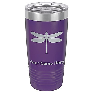 LaserGram 20oz Vacuum Insulated Tumbler Mug, Dragonfly, Personalized Engraving Included (Dark Purple)