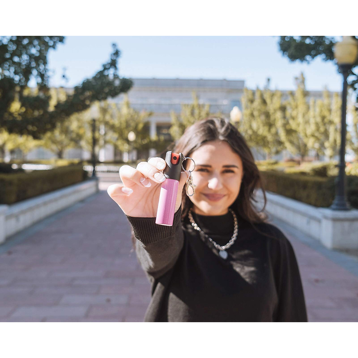 ARMADILLO DEFENSE Pepper Spray and Personal Alarm Key Chain Bundle (4 Pack) for Protection and Self Defense, Safeguard for Women and Men, Tear Gas and Panic Button (Pink)